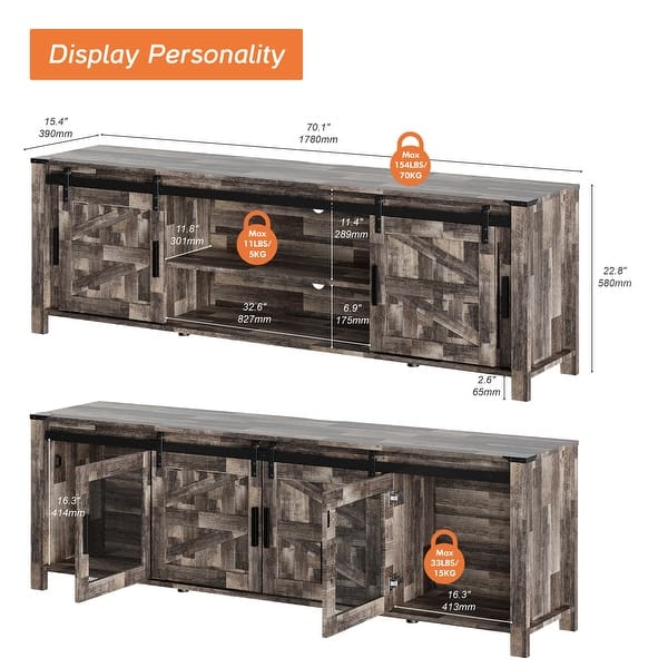Sliding Barn TV Stand with LED Light, Entertainment Center for 75" TV ...
