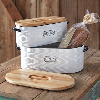 Modern Farmhouse Metal and Wood Bread Box Set – 2-Piece Kitchen Storage ...