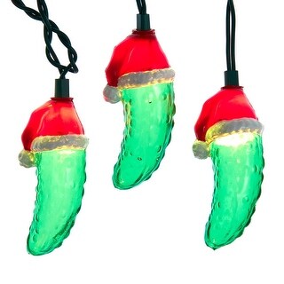 Kurt Adler UL 10-Light Pickle with Santa Hat Light Set - Bed Bath ...