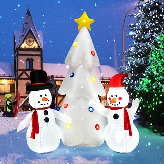 6FT Inflatable White Christmas Tree with 2 Snowmen Blow up Decoration ...