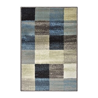 HomeRoots 2' X 3' Blue And Teal Geo Power Loom Area Rug - 2' x 3' - Bed ...