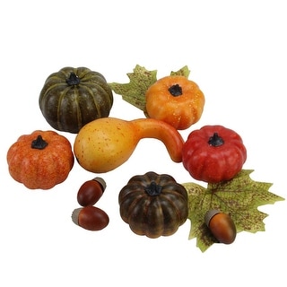 11-PC Autumn Harvest Artificial Pumpkin, Gourd, Acorn and Leaf ...