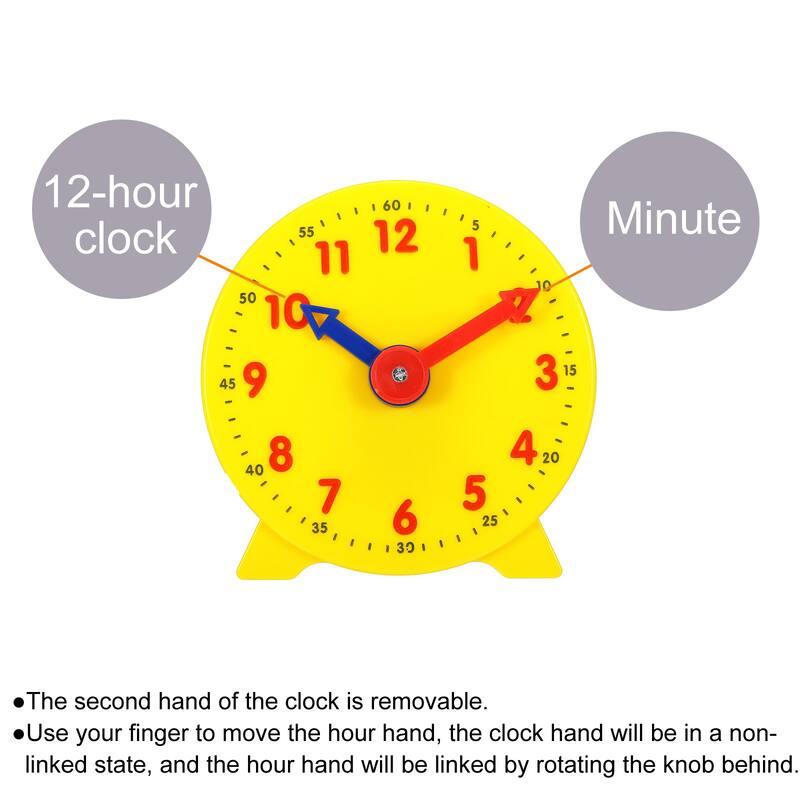 4 inch Teaching Clock Learning Time 12 Hour 2 Pointers Geared, Yellow ...