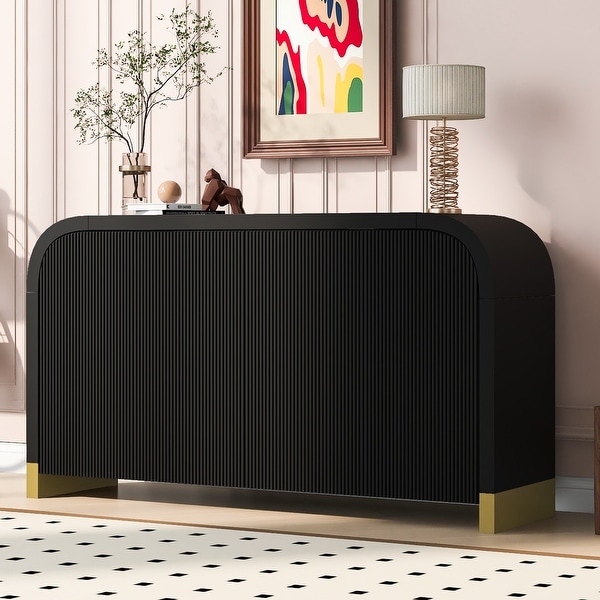 Curved Corner Design Storage Sideboard Cabinet Wood Buffet Cabinet with Adjustable Shelves Bed Bath Beyond 40827077