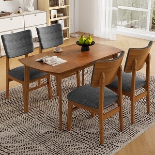 Farmhouse Dining Table Set for 4, Wood Kitchen Table & 4 Upholstered ...