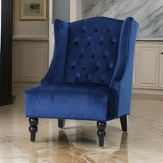 Todd Accent Chair, Navy Blue Button Tufted Velvet, Classic Wingback ...