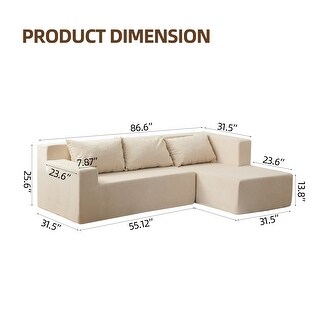 2 Pieces Modular Sectional Sofa Set with Pillows and Square Arms - Bed ...