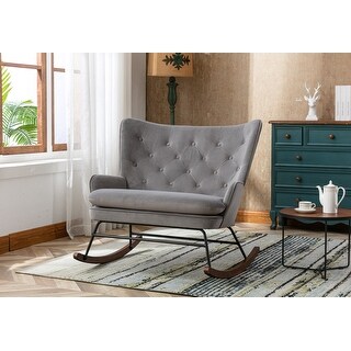 High Back Rocking Chiar Nursery, Comfortable Rocker Padded Seat, Modern ...