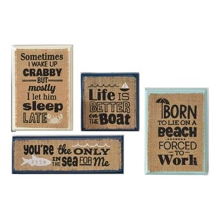 Mud Pie Beach Crab Fish Boat Wood Burlap Block Plaques Set of 4 Table ...