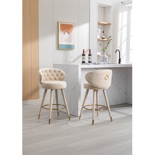 Velvet Bar Stool Set of 2, Tufted Back Bar Chair, Dining Chair, Beige ...