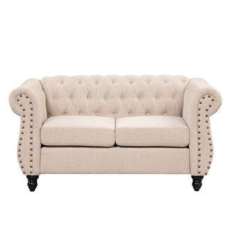 60" Small Space Button Tufted Sofa with Rolling Armrest, Modern Plush ...