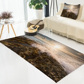 Designart 'Sea Waves Impact on Rocky Shore' Beach Area Rug - Bed Bath ...