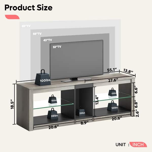 55 inch Entertainment Center LED TV Stand up to 65 Inch TVs for Living ...