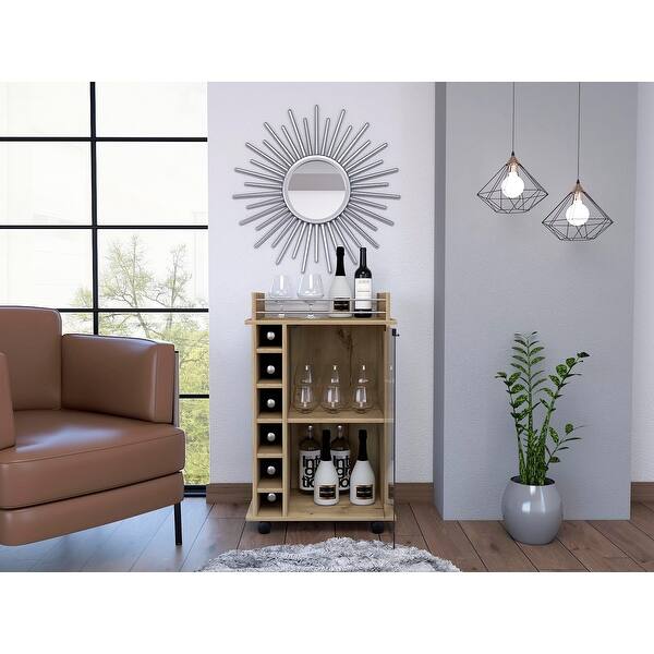 Bar Cart with 3 Shelves,6 Cubbies and 4 Lockable Wheels - Bed Bath ...