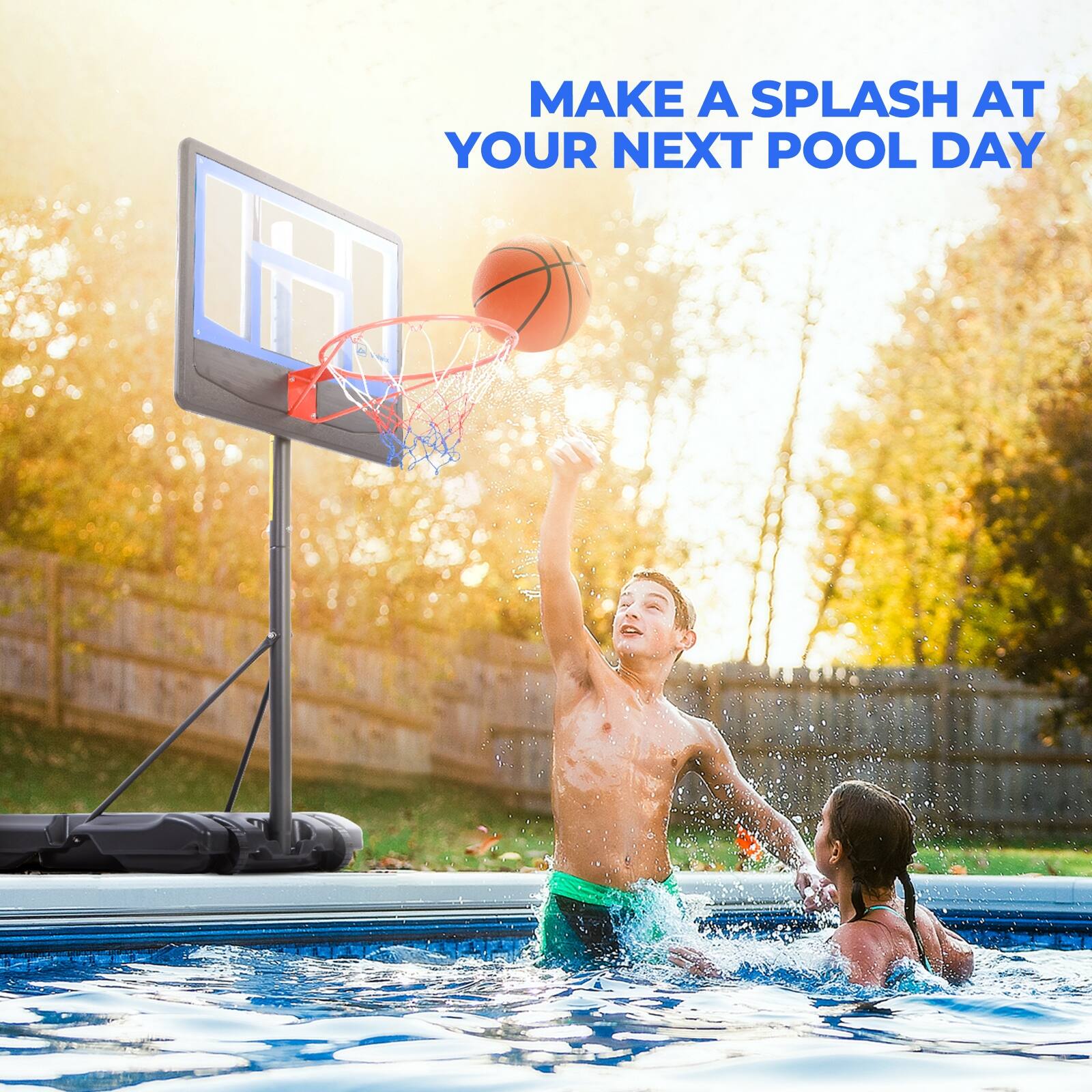 Pool Basketball Hoop Outdoor Adjustable Height Poolside Basketball Goal ...