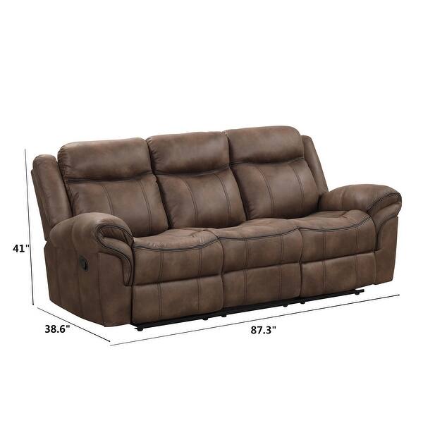 Verne Brown Manual Microsuede Reclining Sofa with Flip Down Cup Holders ...