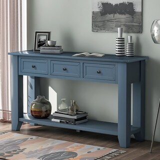 Wood Console Table Blue Entry Table with 3 Drawers & Storage Shelves ...