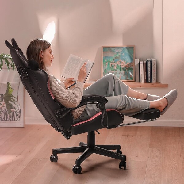 BOSSIN Gaming Chair with Cat Ears and Cat Paw Cushion Pillow Cute Kawaii Reclining Computer Chair for Girl with Footrest On Sale Bed Bath Beyond 40806527