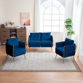 Fluffy Tufted Sectional Sofa Sets with Handmade Bucket Woven Loveseat ...