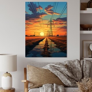 Designart "Yellow Power Lines Electric Horizons" Power Lines Wall Art ...