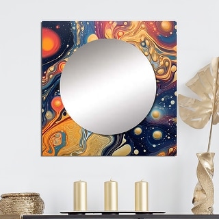 Designart "Orange Blue Galactic Universe II" Comets Wall Mirror ...