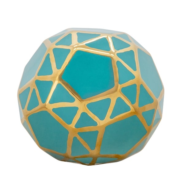 6" Decorative Orb Turquoise Green and Gold Contemporary Round Orb Decor ...