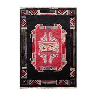 Hand Knotted Art Deco Black Tibetan Wool Modern Oriental Area Rug - 5 ...