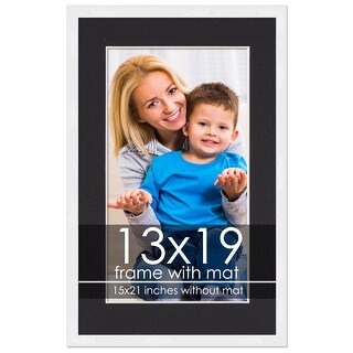 13x19 Frame with Mat - White 15x21 Frame Wood Made to Display Print or ...
