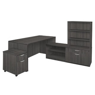 Legacy 66" Hi-Low L-Desk with Open Hutch and Single Mobile Pedestal ...