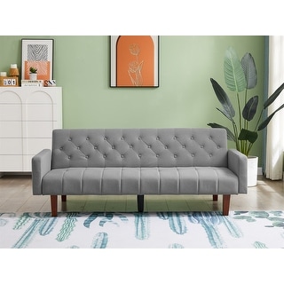 Linen Futon Sofa Couch for Living Room Convertible Fabric Upholstered ...
