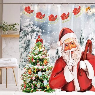 Santa Claus Christmas Shower Curtain Set 72"x72", Tree and Snow Design ...