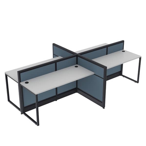 4 Person Straight Desk Call Center Setup 3x5x39"H Cubicles With Power ...