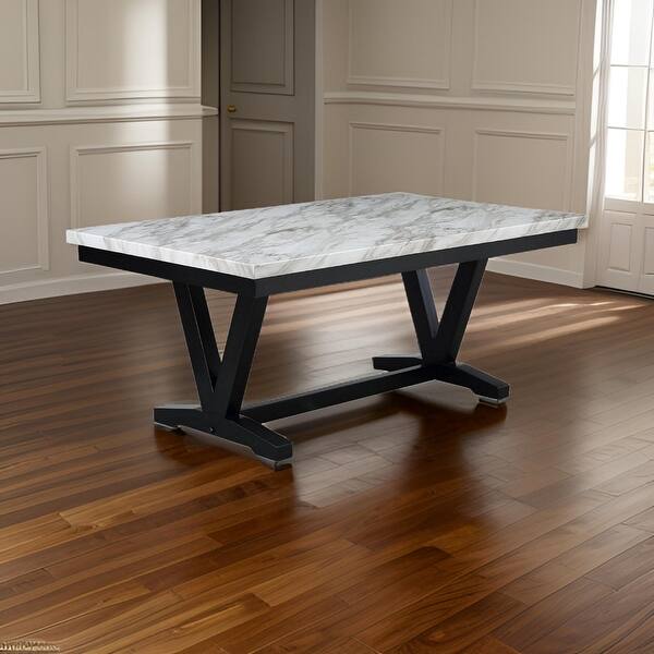 Oliver 72 Inch Dining Table With Faux Carrara Marble Top, White and ...