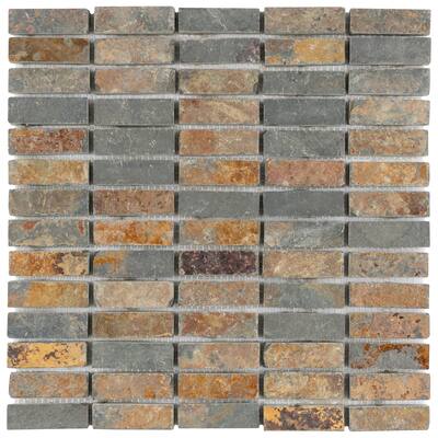 Merola Tile Crag Linear Sunset Slate 12" x 12" x 10 mm Natural Stone ...