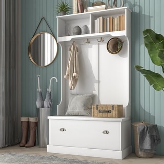 Hallway 3-in-1 Hall Tree Wardrobe with Entryway Bench Coat Rack Storage ...