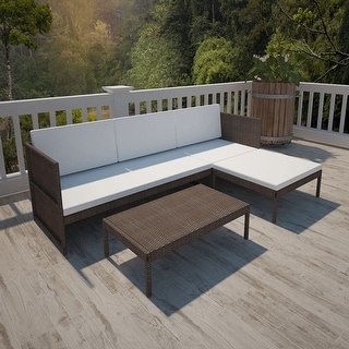 vidaXL 3 Piece Patio Lounge Set with Cushions Poly Rattan Brown - 5' 11 ...