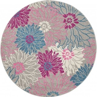 4' Round Gray and Pink Tropical Flower Area Rug - 3'6" - Bed Bath ...