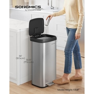 SONGMICS Kitchen Trash Can, 18 Gallon Stainless Steel Garbage Can - Bed ...