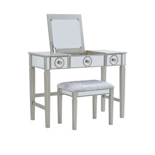 40" Silver Vanity Set with Mirror and Stool - Bed Bath & Beyond - 37605780