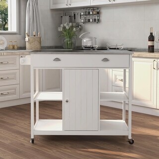 White Kitchen Cart with Stainless Steel Countertop - Bed Bath & Beyond ...