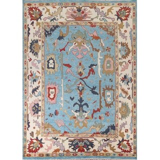 Light Blue Oushak Oriental Area Rug Handmade Floral Wool Carpet - 9'0"x ...