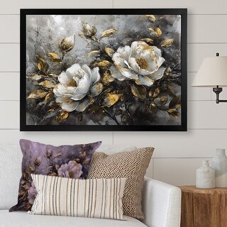 Designart "White Romantic Roses" Floral Rose Framed Wall Art For Living ...