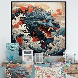 Designart "Japanese Dragon Wave Off Kanagawa IV" Dragons Blue Wall ...
