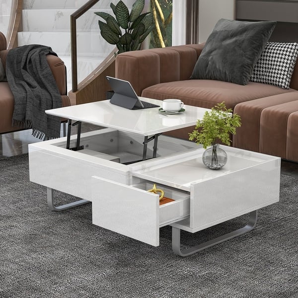 Modern Lift-top Coffee Table with Lifted Tabletop and High-gloss ...