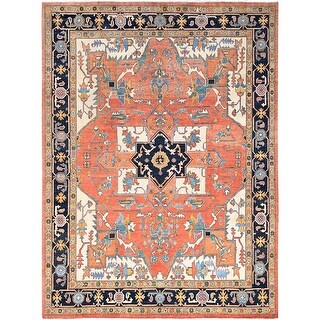 Hand Knotted Orange Heriz with Wool Oriental Rug (9' x 12') - 9' x 12 ...