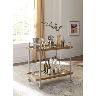 Gensler 2-Shelf Warm Mango Solid Wood Bar Cart with Caster Wheels - 34 ...