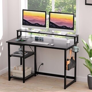 Computer Desk with USB Charging Port and Power Outlet,,Black - Bed Bath ...