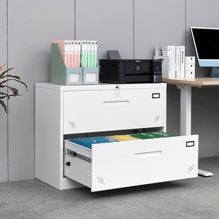 28.7in H Metal Lateral Wide File Cabinet with Lock and 2 Drawer - Bed ...