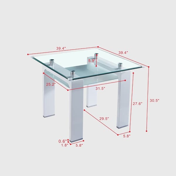 Tempered Glass Top Square Double-Layer Dining Table with MDF Legs - Bed ...