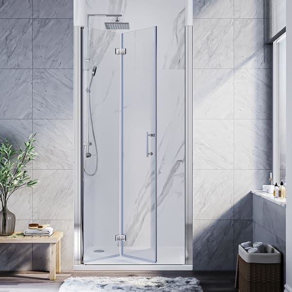 Elegant Bi Fold Frameless Pivot Swing Shower Door Enclosure With Clear